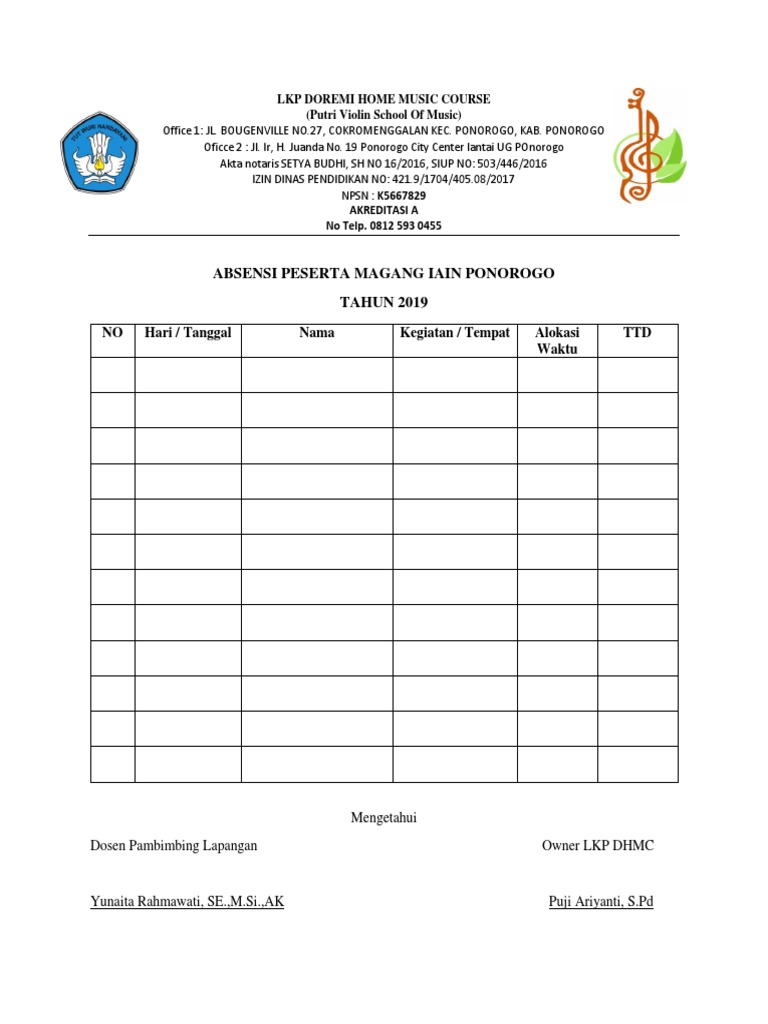 Contoh Absensi Magang Mahasiswa 2019 | PDF