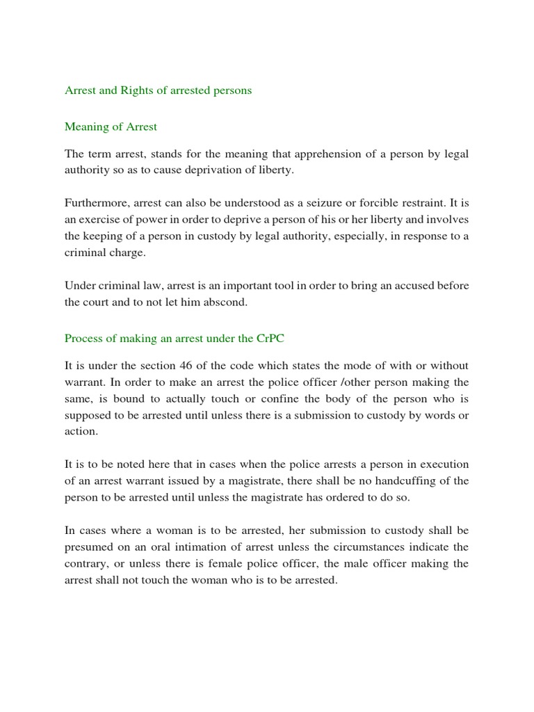 Arrest and Rights of Arrested Persons | PDF | Right To Silence | Arrest