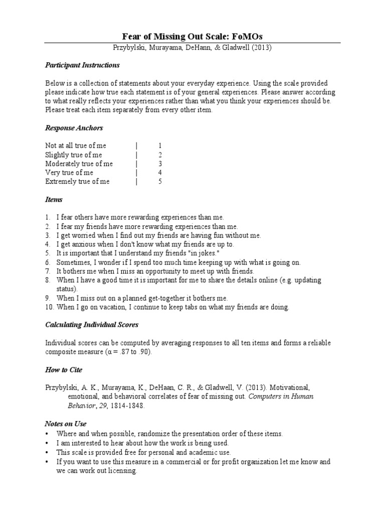 Fomo Scale | PDF