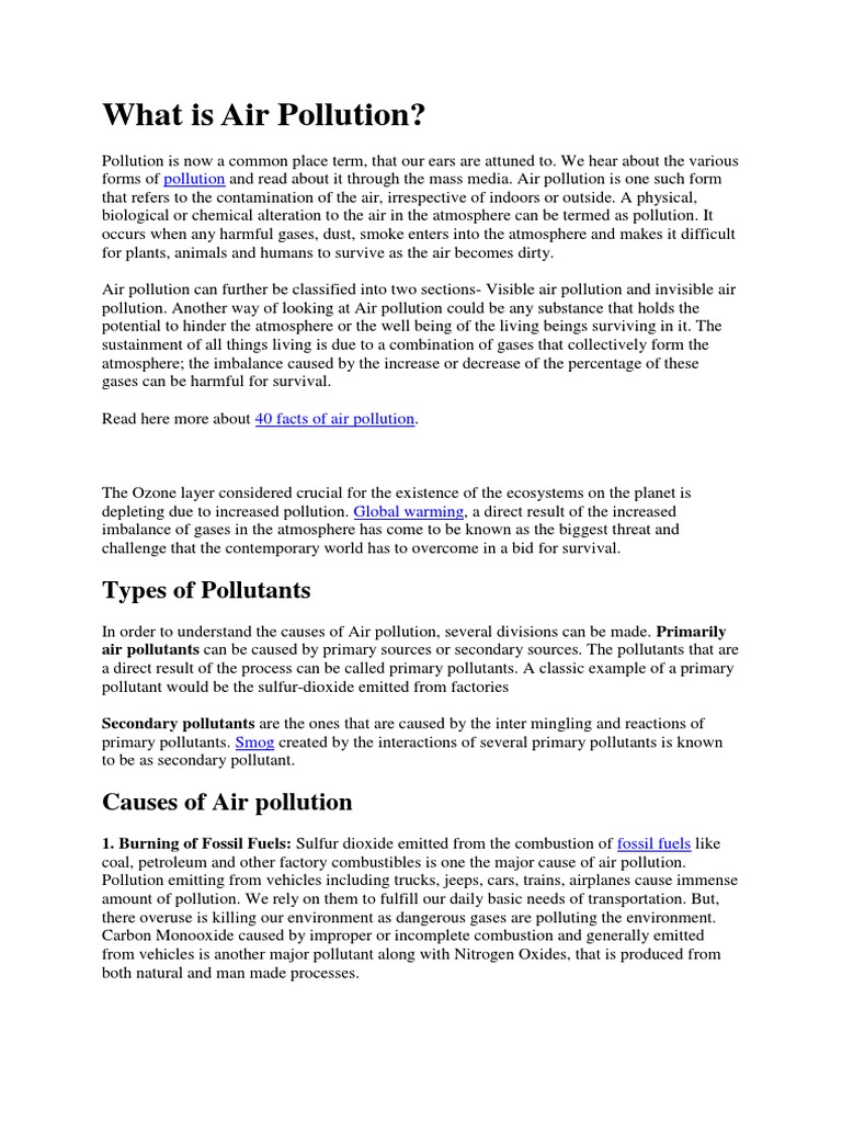 What Is Air Pollution?: Types of Pollutants | PDF | Atmosphere Of Earth ...