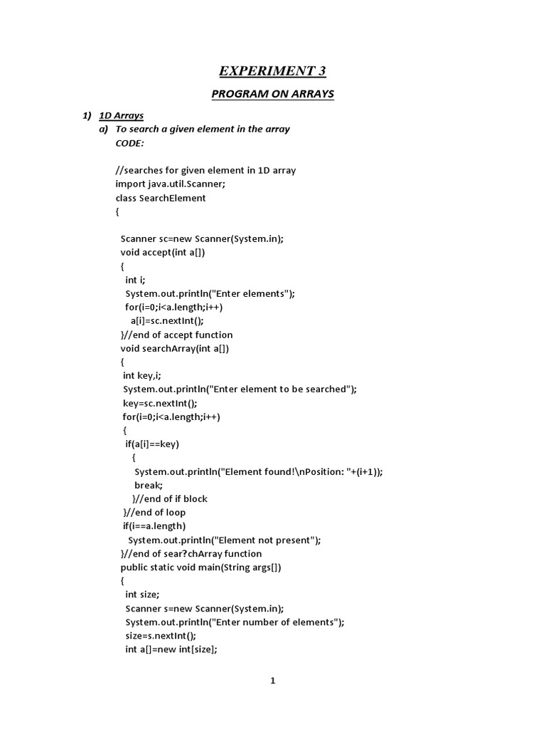 Exploring 1d And 2d Arrays In Java Searching Merging Matrix Operations Pdf Matrix
