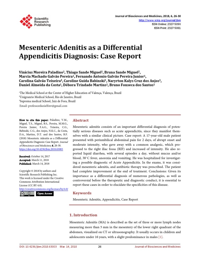 Mesenteric Adenitis As A Differential Appendicitis PDF | PDF ...