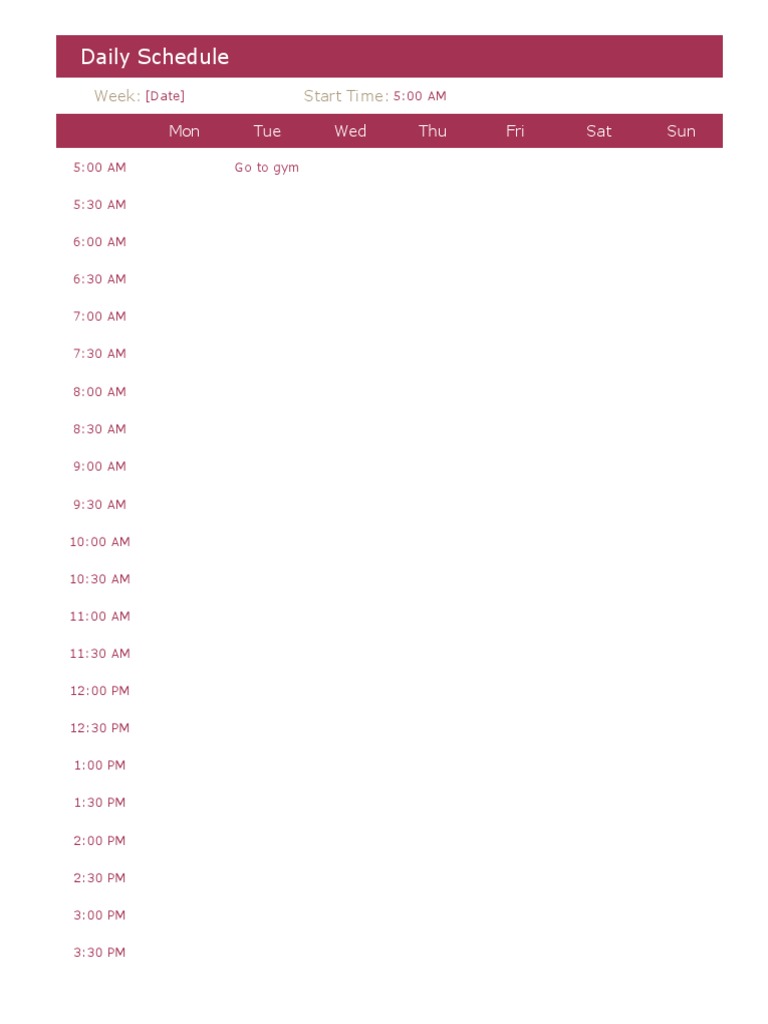 Daily Schedule: Mon Tue Wed Thu Fri Sat Sun | PDF | Cooking, Food & Wine