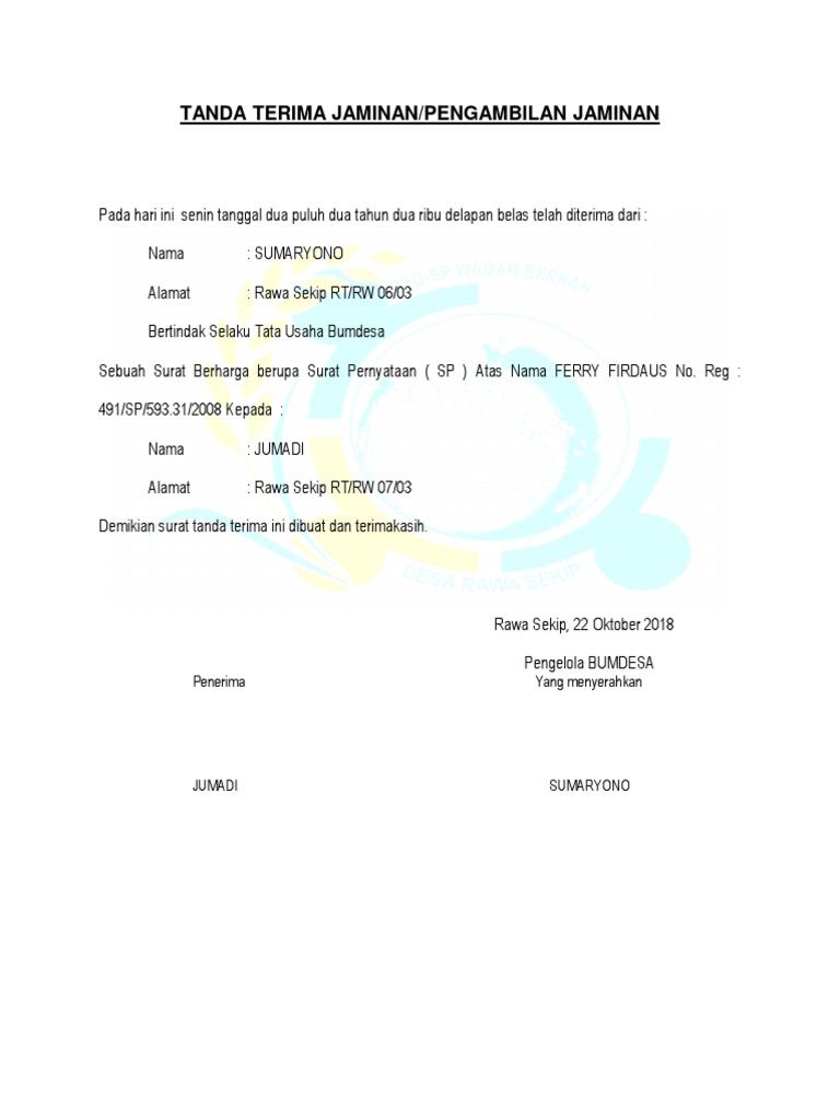 Surat Tanda Terima Jaminan | PDF