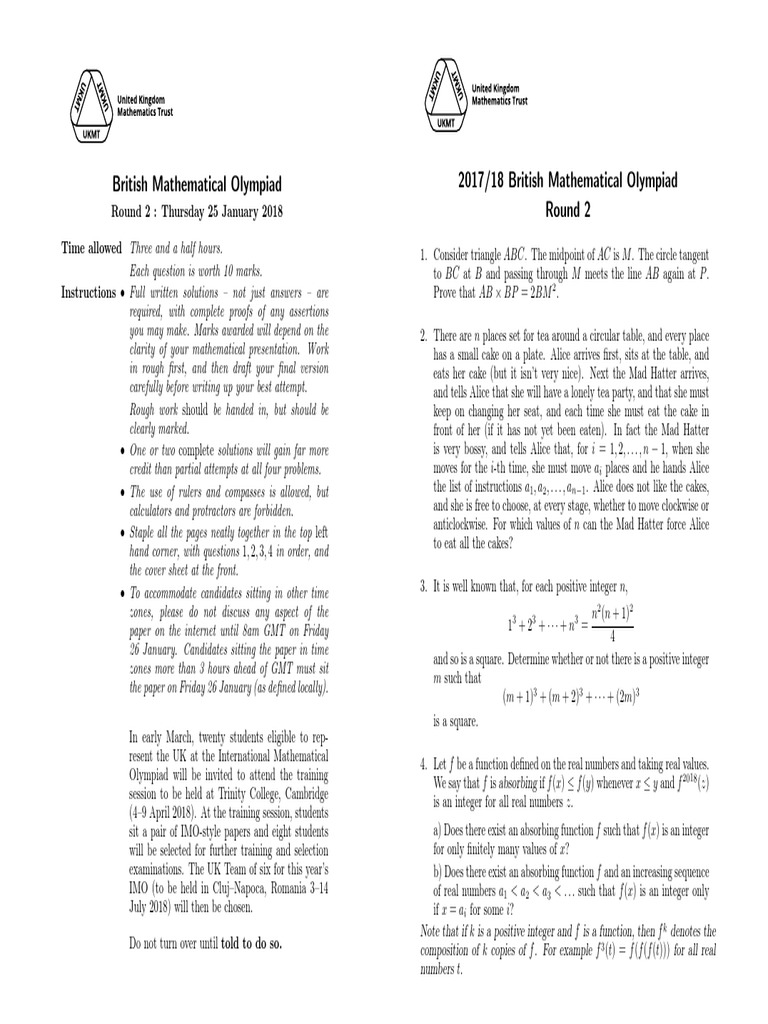 Bmo2 2018 | PDF | Function (Mathematics) | Mathematical Analysis