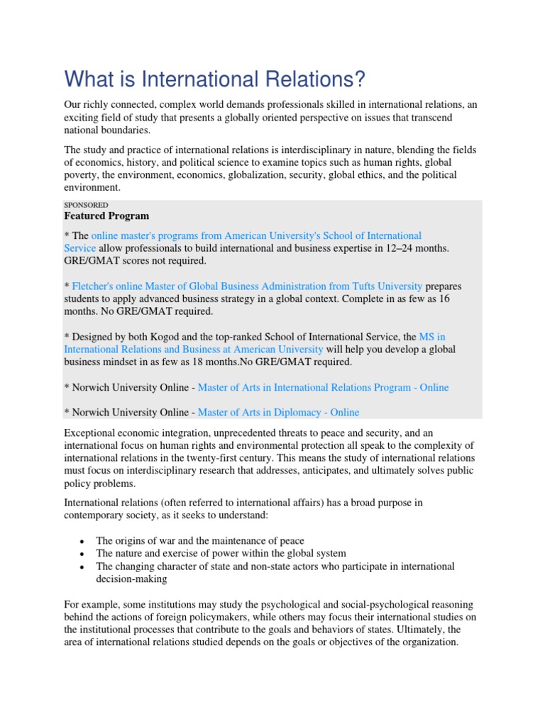 What Is International Relations?: Featured Program | PDF ...