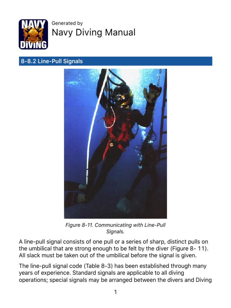 Navy Diving Manual: !-!.$ Line-Pull Signals | PDF | Underwater Diving