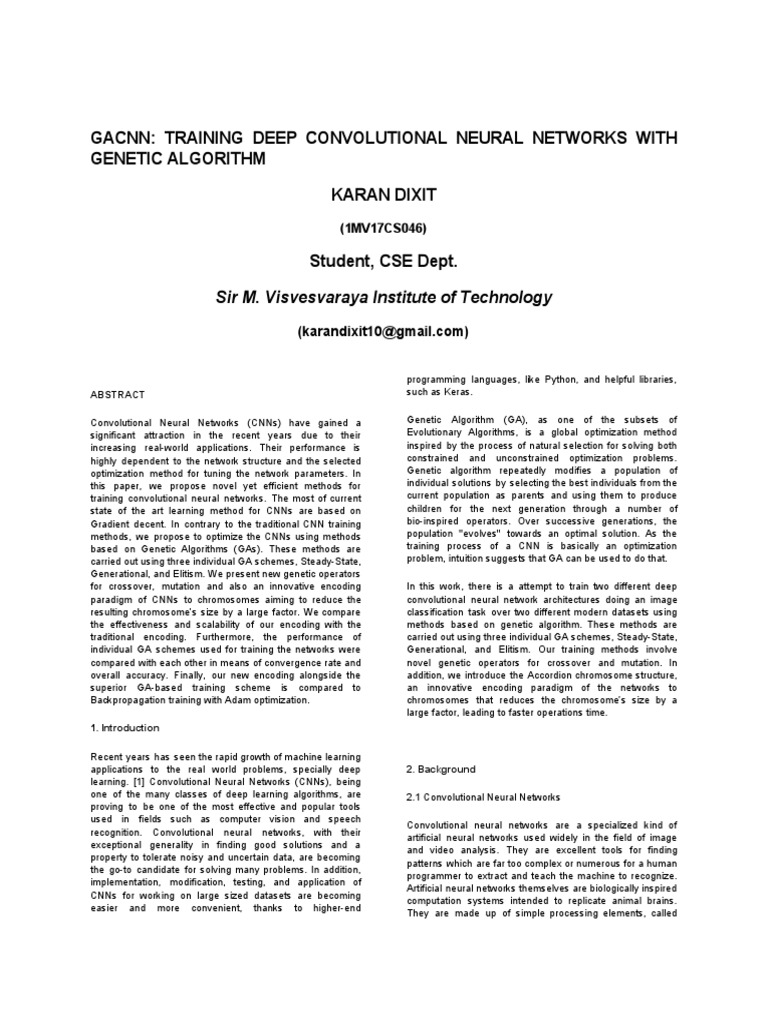Gacnn - Training Deep Convolutional Neural Networks With Genetic Algorithm | PDF | Genetic ...