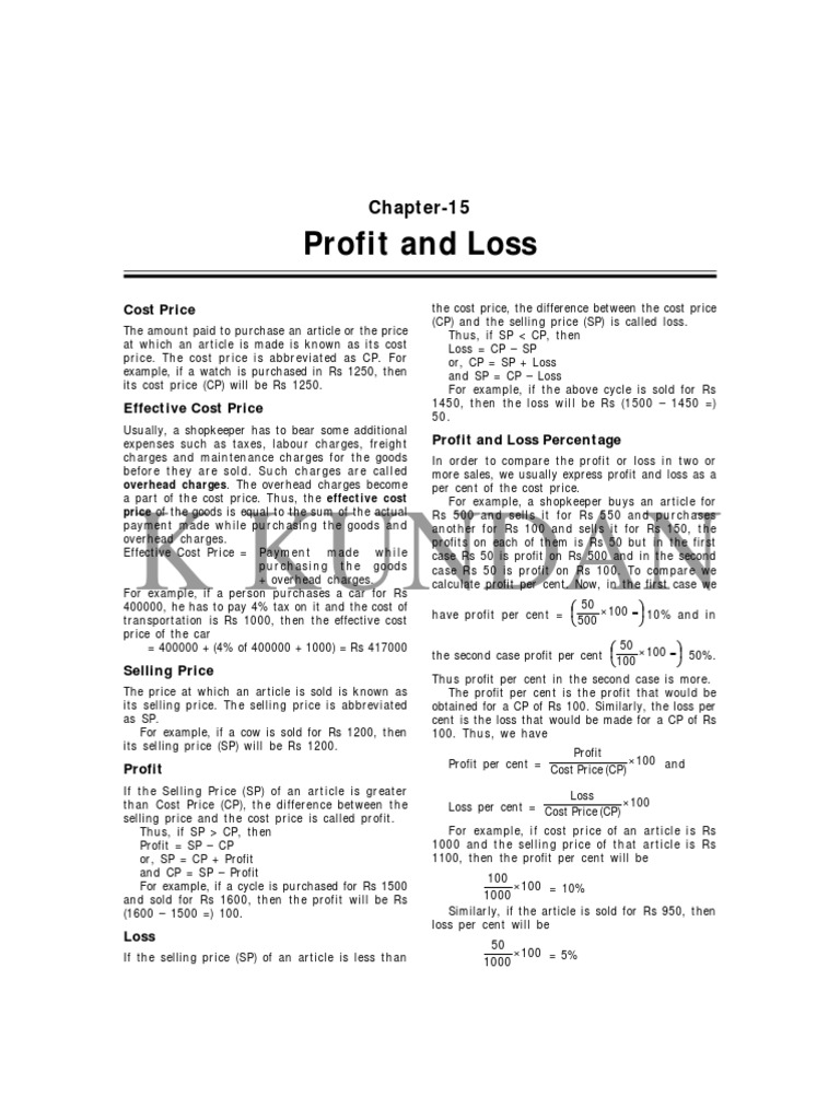 Profit and Loss | PDF | Percentage | Prices