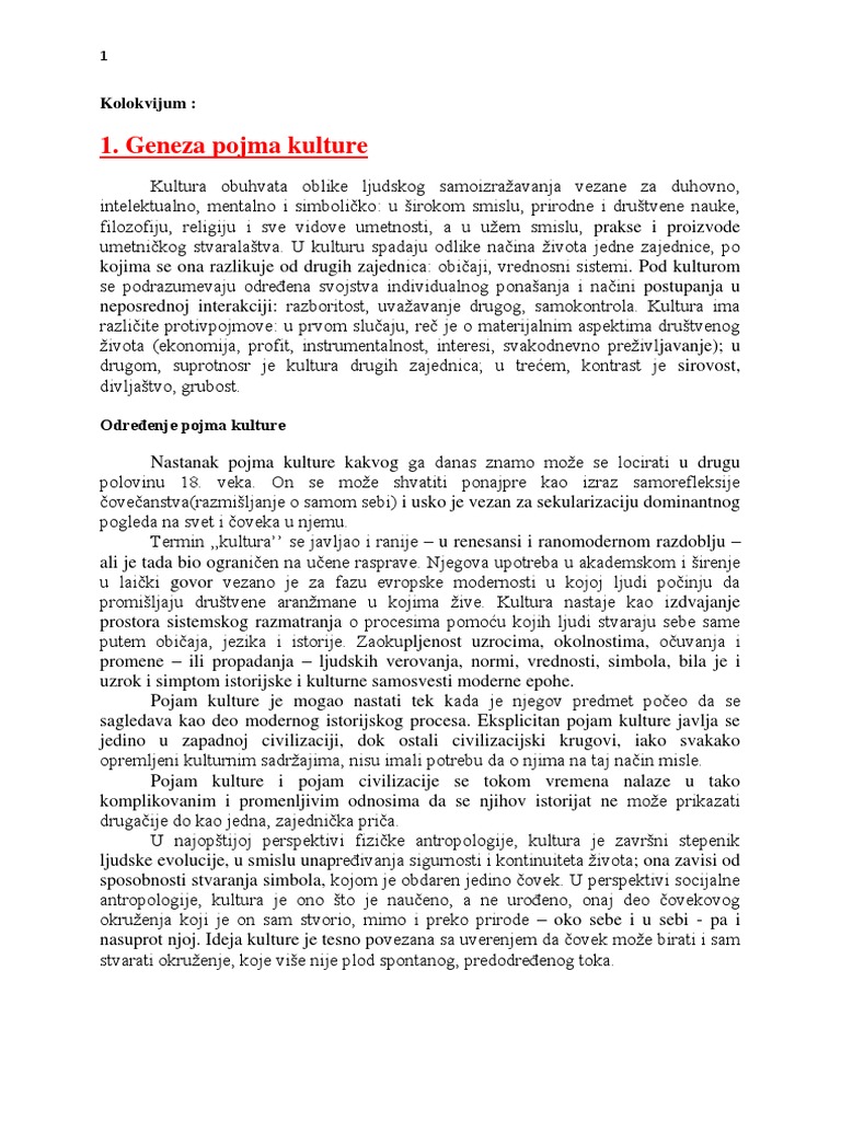 Teorija Kulture Skripta | PDF