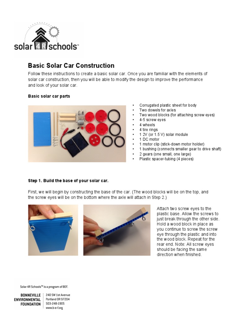 Basic Solar Car Parts | PDF | Wheel | Axle