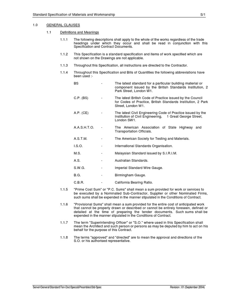 Construction Standard Specification | Specification (Technical Standard ...