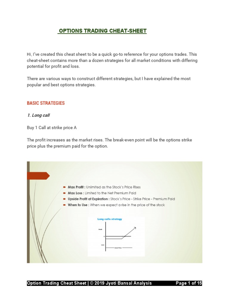 Options Trading CheatSheet PDF | PDF | Option (Finance) | Put Option