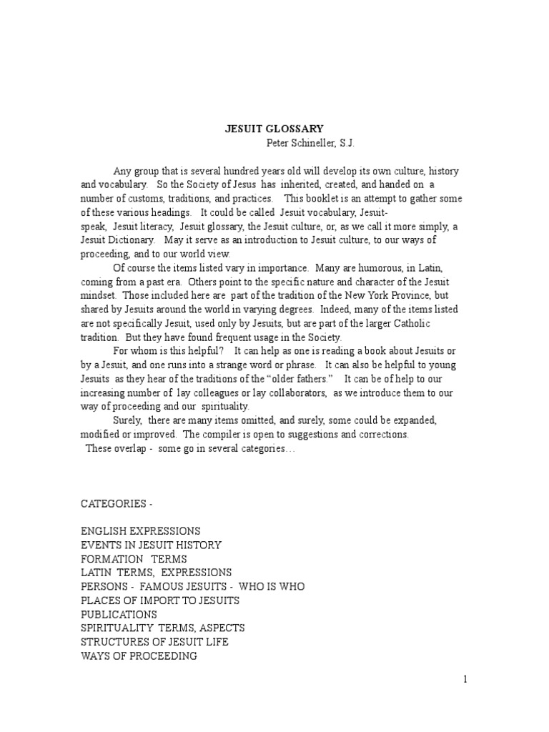 A Guide to Jesuit Vocabulary: Key Terms, Expressions, Events and ...