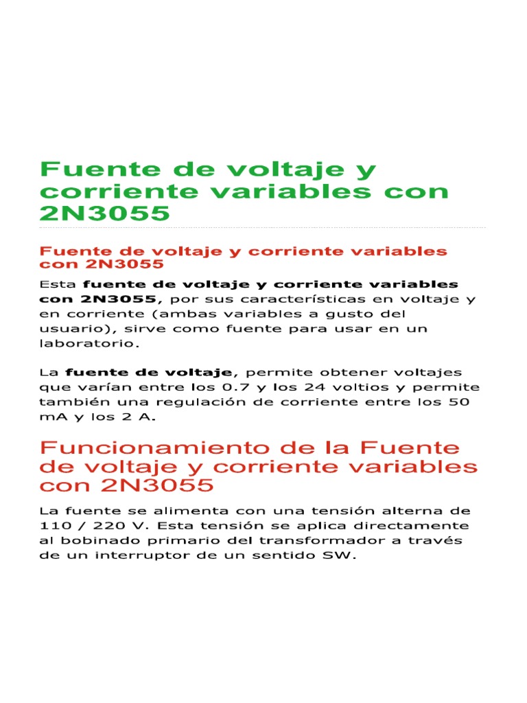 Fuente de Voltaje y Corriente Variables Con 2N3055 - Electrónica ...