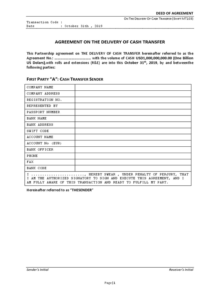 Doa Mt103.03 (Blank) | PDF | Financial Transaction | Payments