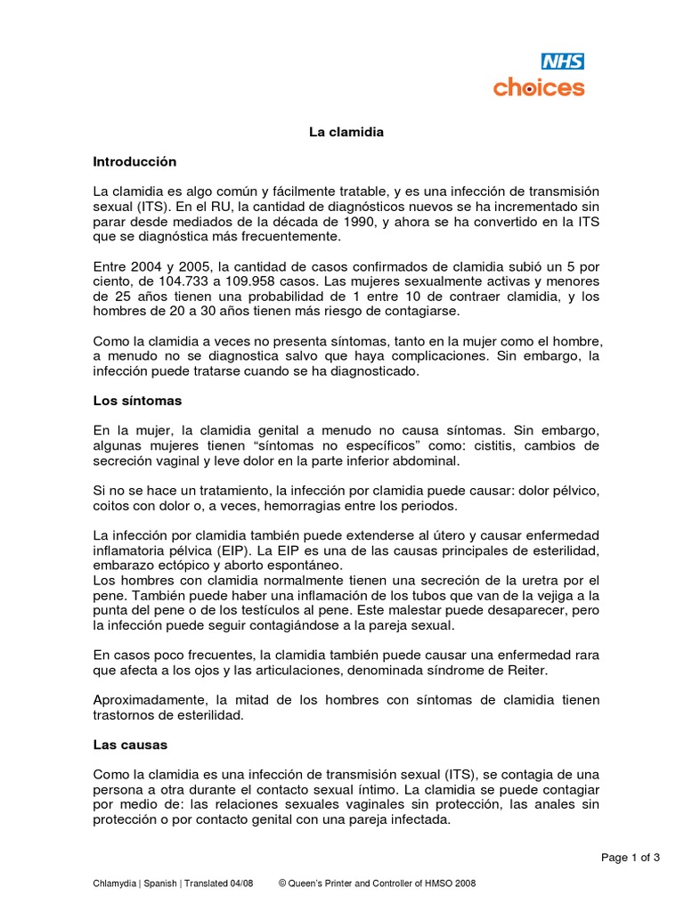 Ets Clamidia | PDF | Infección transmitida sexualmente | Ciencias de la ...
