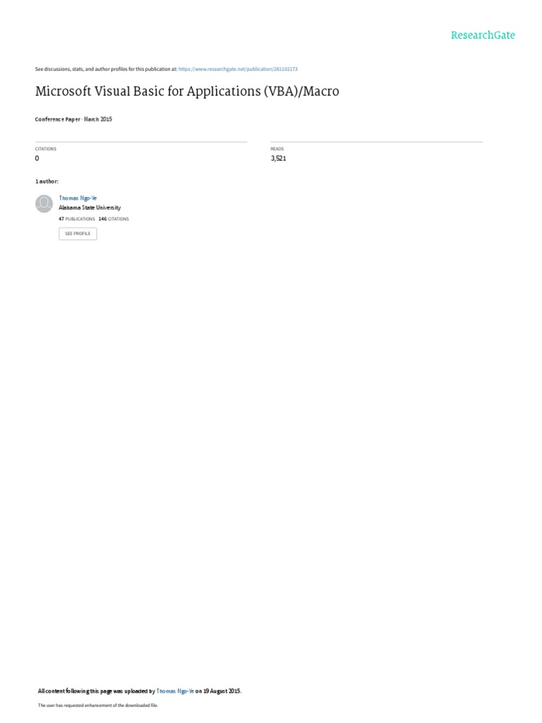 Microsoft Visual Basic For Applications (VBA) /macro: March 2015 | PDF ...