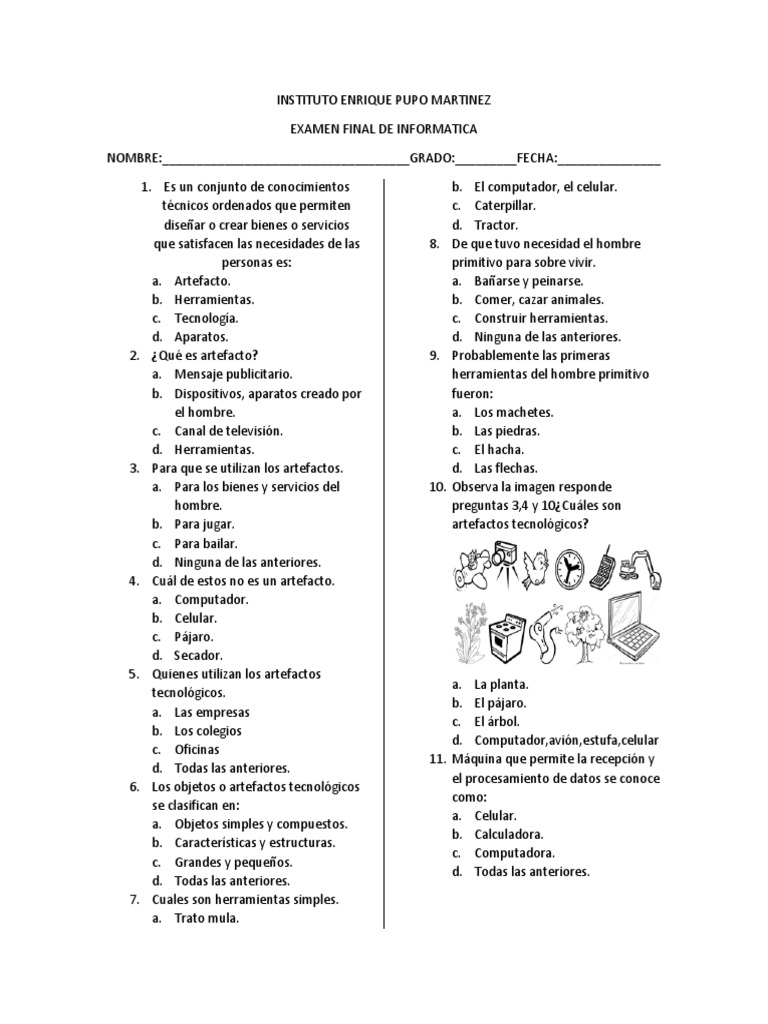 Examen de Informatica | PDF | Herramientas | Informática