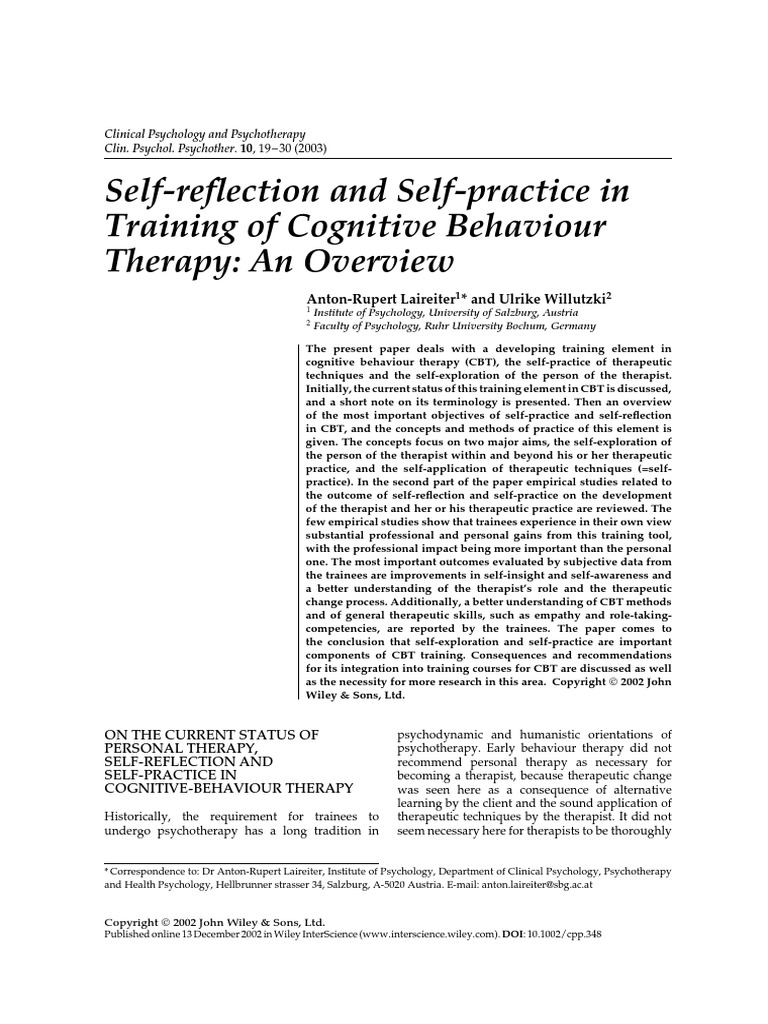 Self Practice in Training CBT Therapists | PDF | Cognitive Behavioral ...