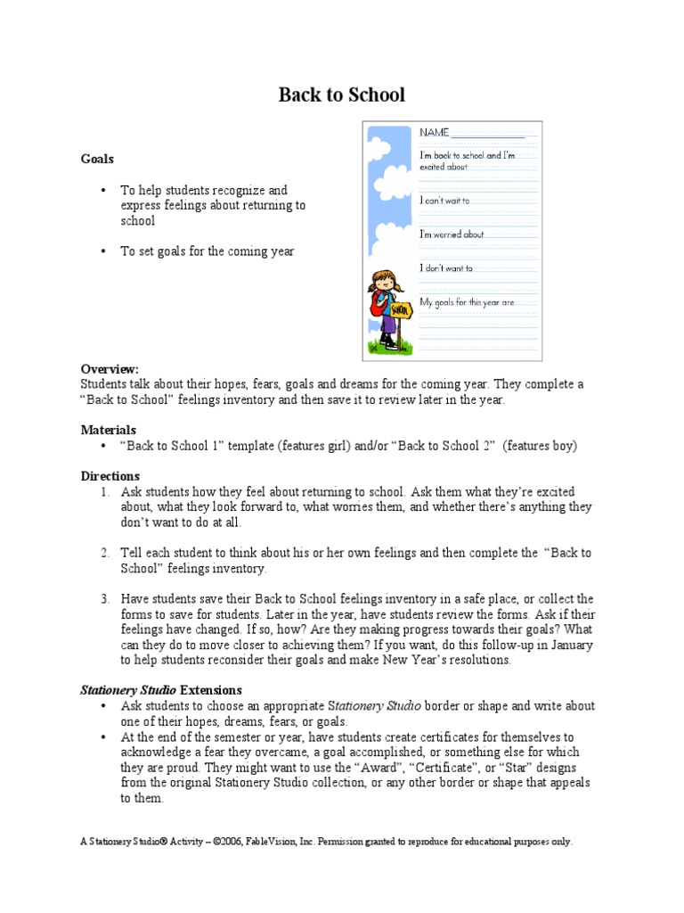 Back To School: Goals | PDF