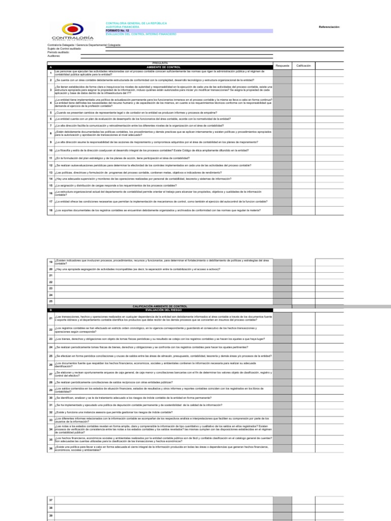 Formato No 12 Evaluación Del Control Interno Financiero | PDF ...