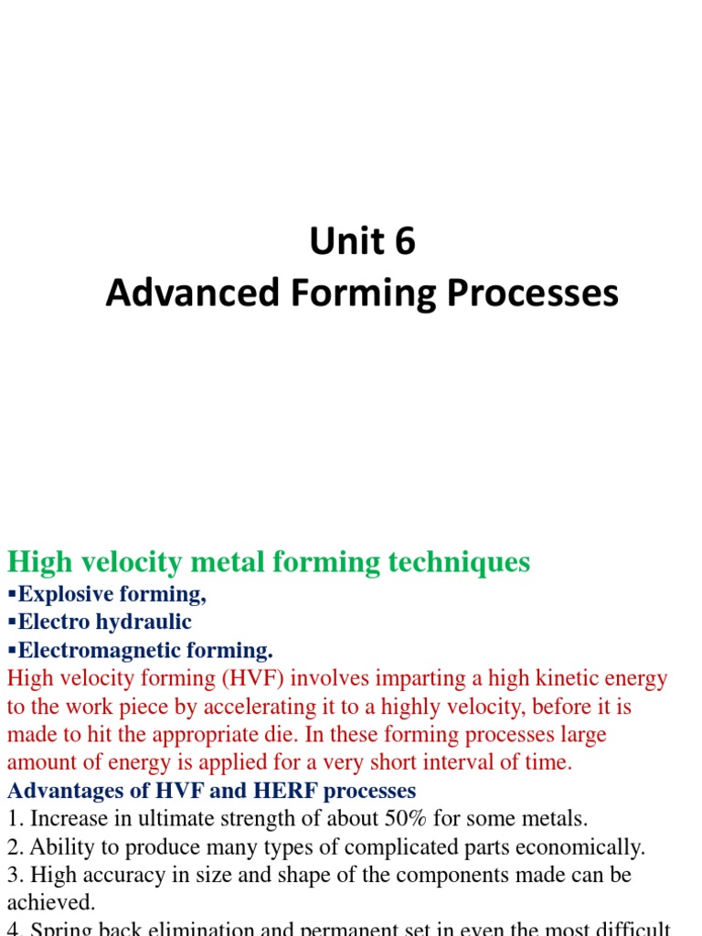 Unit 6 Advanced Forming Processes | PDF | Sheet Metal | Metals