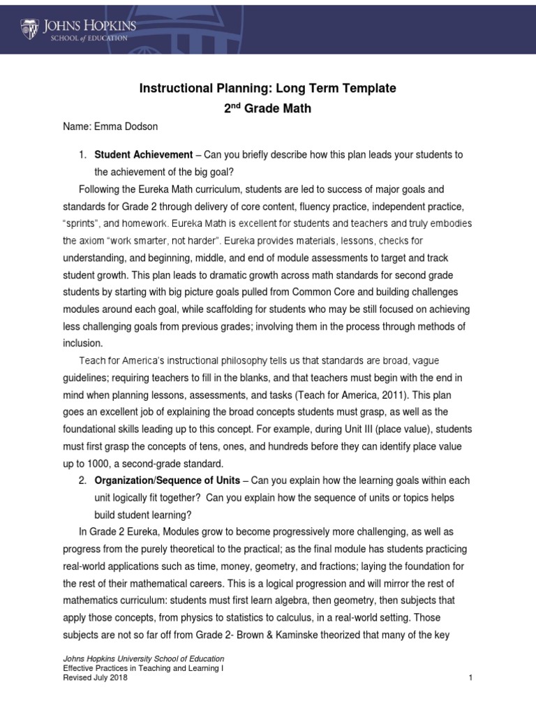 Instructional Planning: Long Term Template 2 Grade Math: Johns Hopkins ...