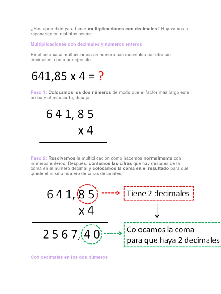 Multiplicación de Decimales Paso a Paso | PDF