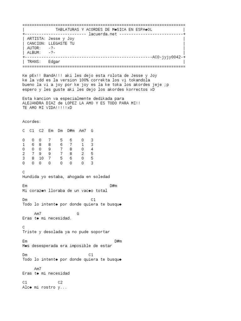 Llegaste Tu - Jesse y Joy | PDF | Entretenimiento (general)
