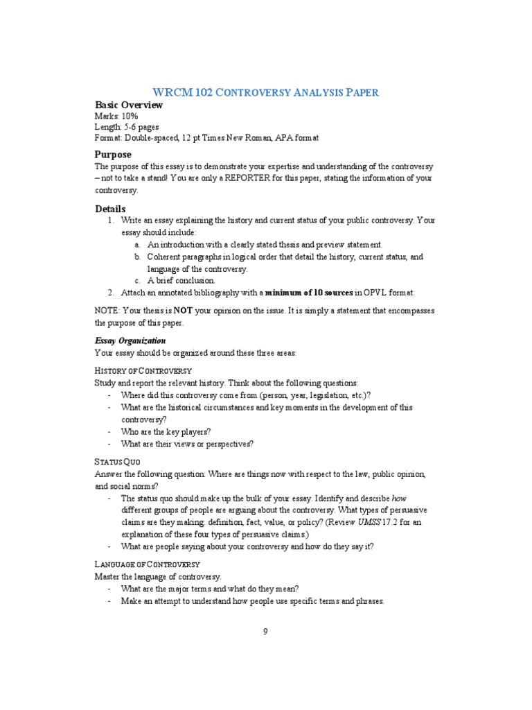Controversy Analysis Paper Guidelines | PDF | Essays | Thesis