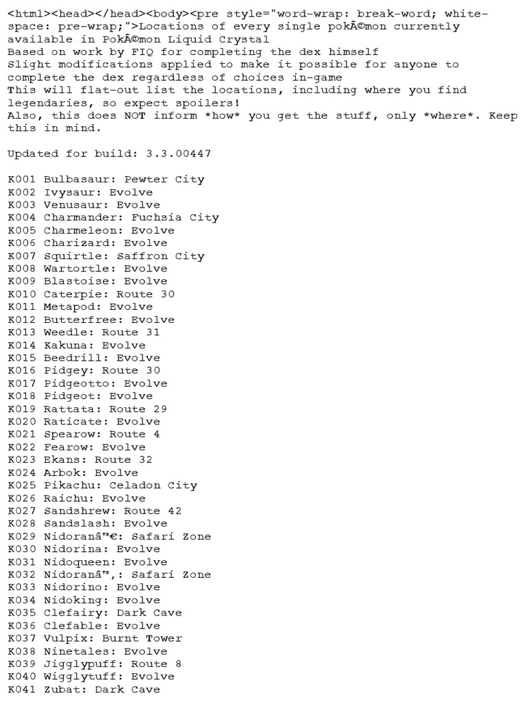 Liquid Crystal Locations | PDF | Pokémon | Nintendo Franchises