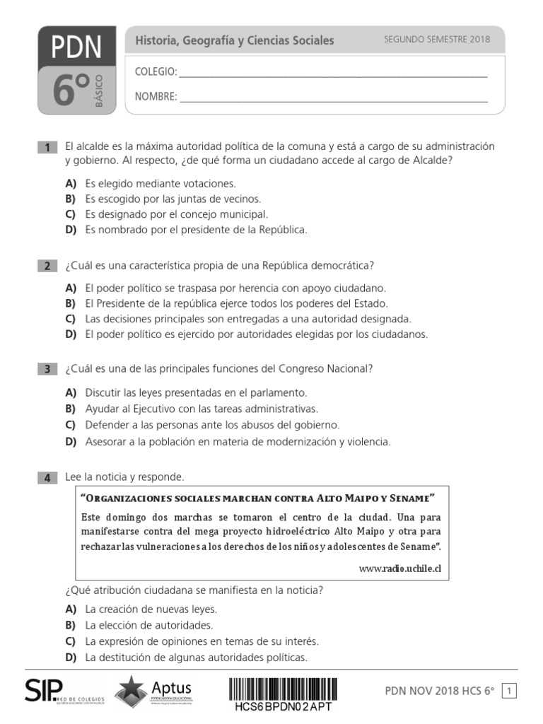 PDN 2018 Noviembre Historia 7º Basico | PDF | Chile | Alcalde