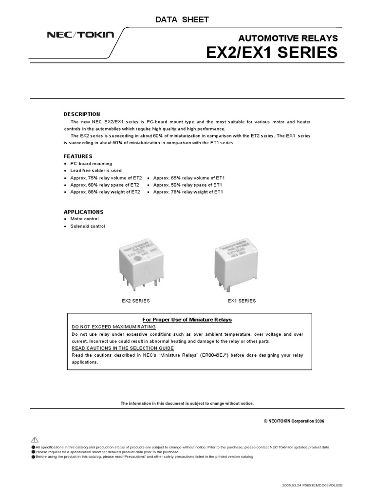 Ex2/Ex1 Series: Automotive Relays | PDF | Relay | Printed Circuit Board