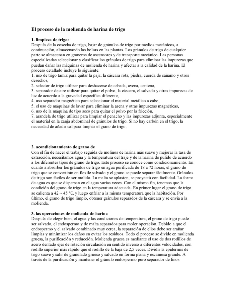 El Proceso de La Molienda de Harina de Trigo | PDF | Salvado | Cereales