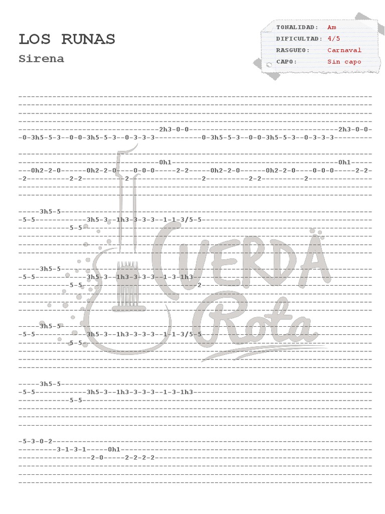 Letras y acordes de "Sirena" - Los Runas | PDF | Entretenimiento (general)