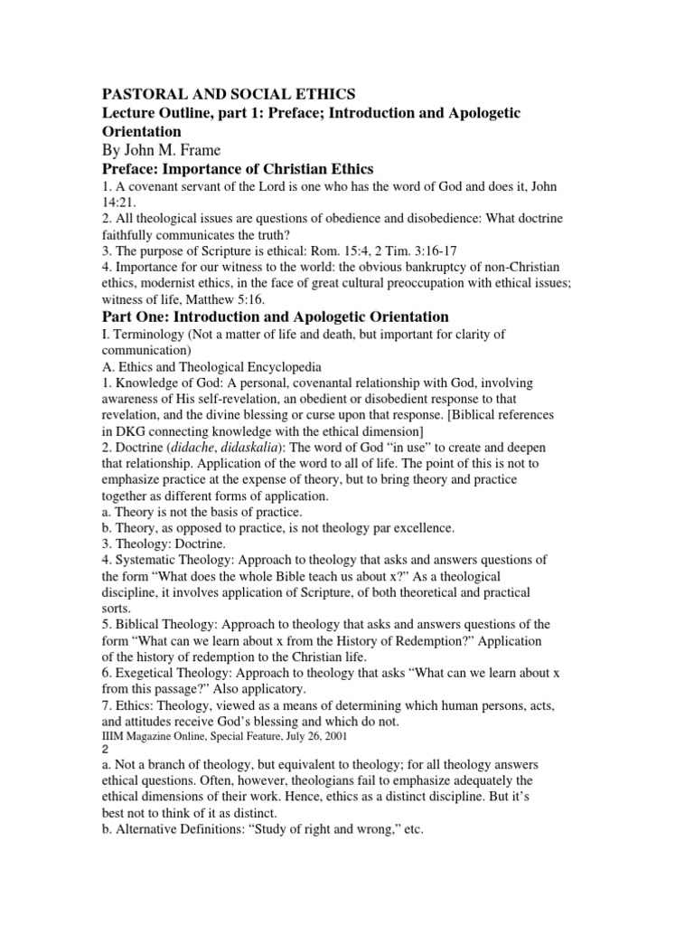 John Frame - Pastoral and Social Ethics | PDF | Good And Evil | Reason