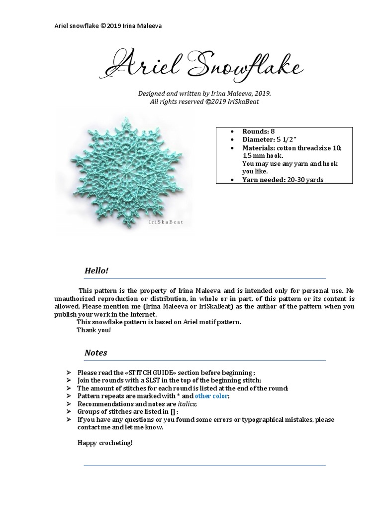Ariel Snowflake ENG | PDF | Crochet | Weaving