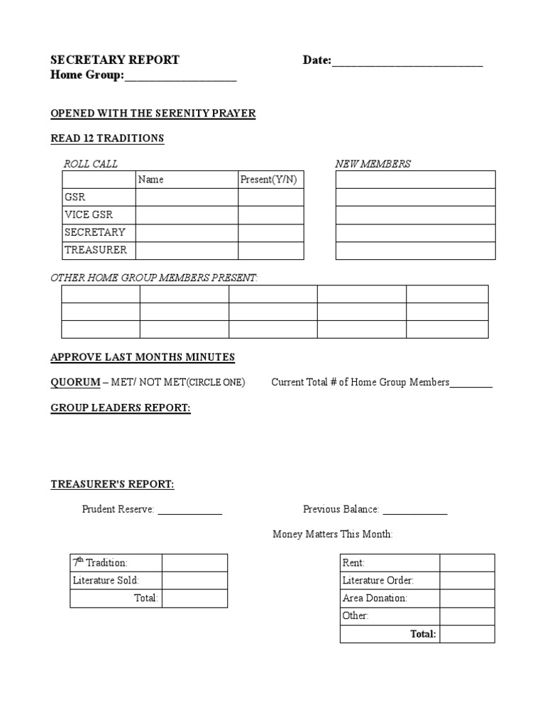 NA Secretary Report Template | PDF