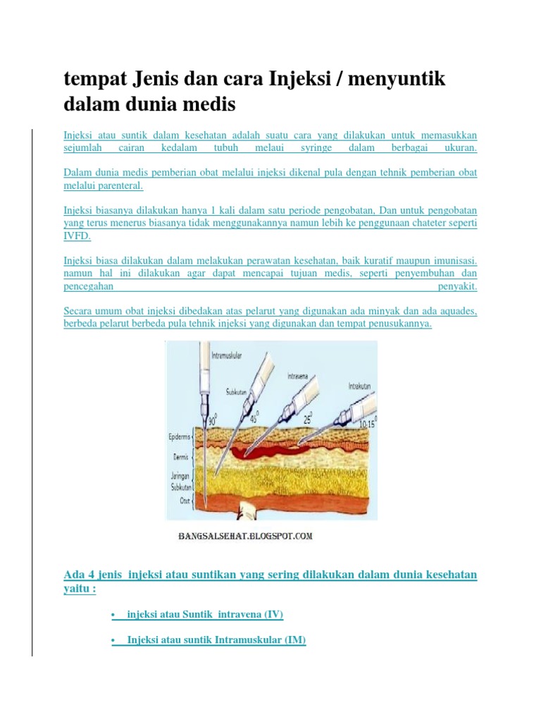 Jenis dan Cara Injeksi Medis | PDF | Pengembangan Diri | Kesehatan Holistik