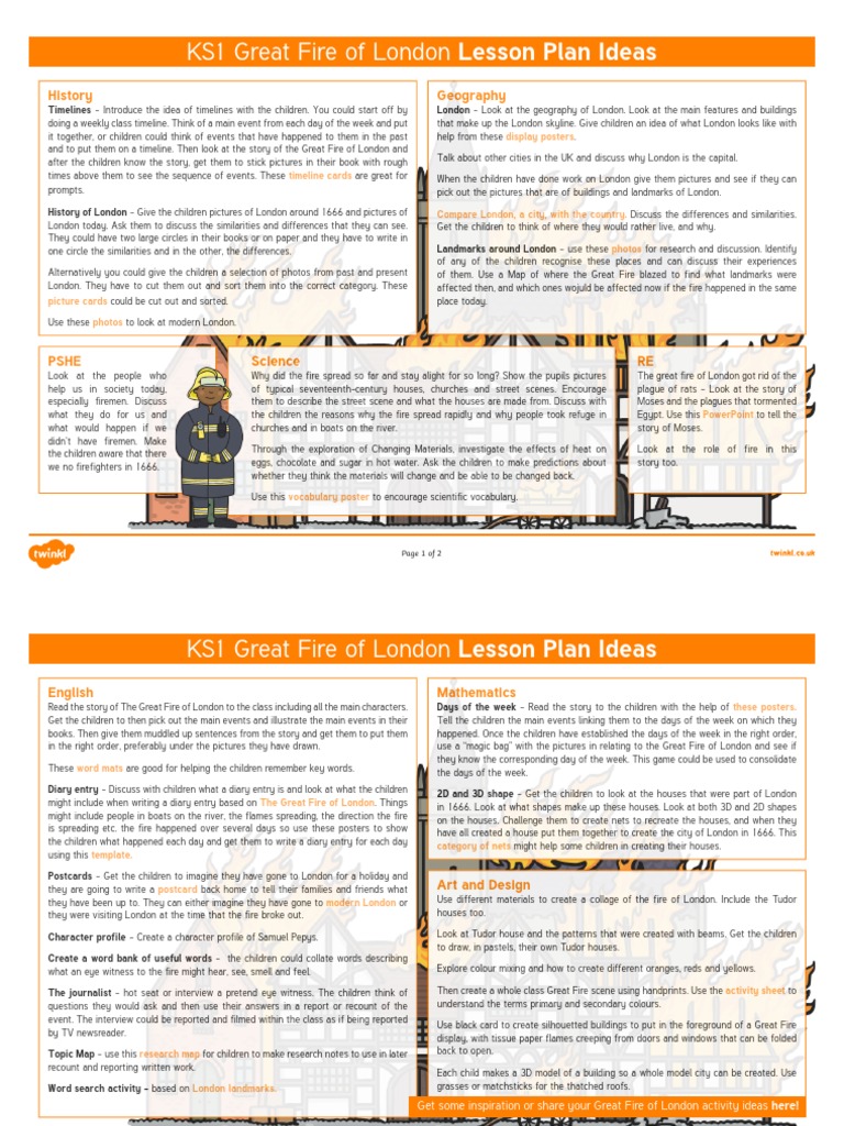 T T 6761 The Great Fire of London Lesson Plan Ideas KS1 - Ver - 1 PDF ...