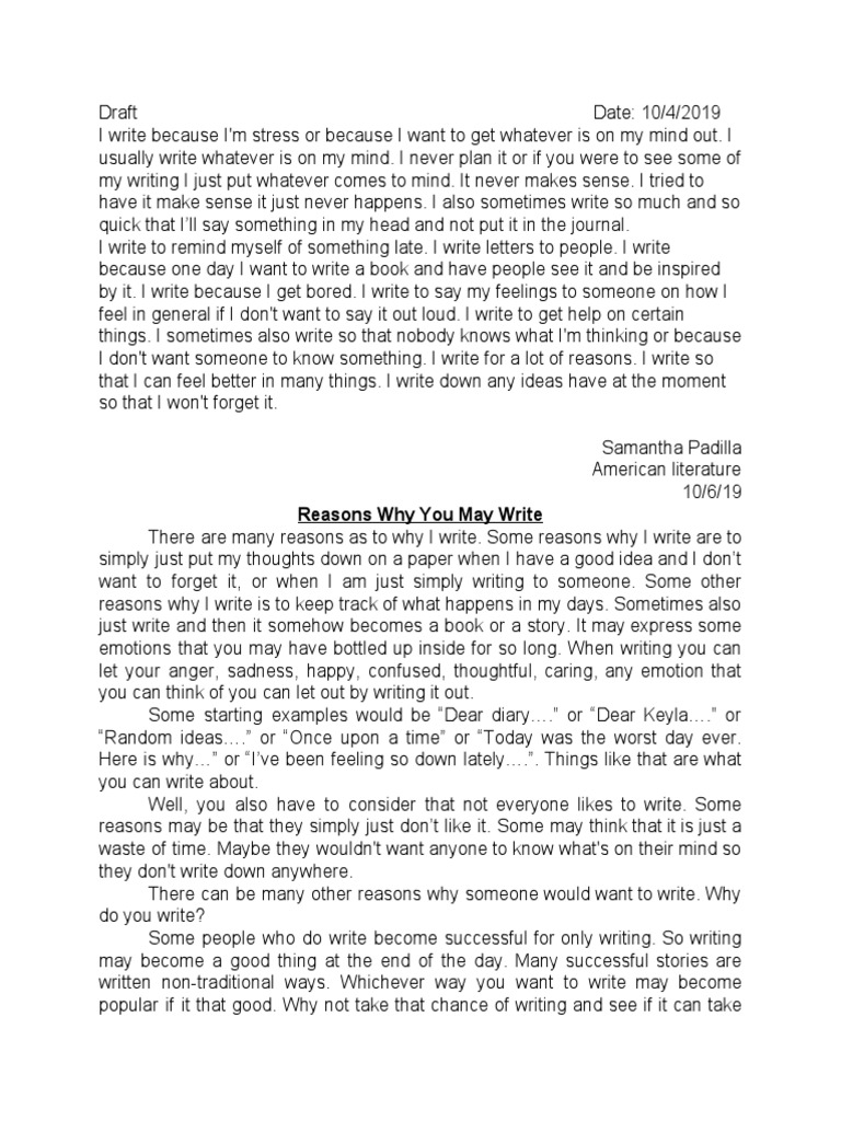 Why Do I Write | PDF | Reason | Mind
