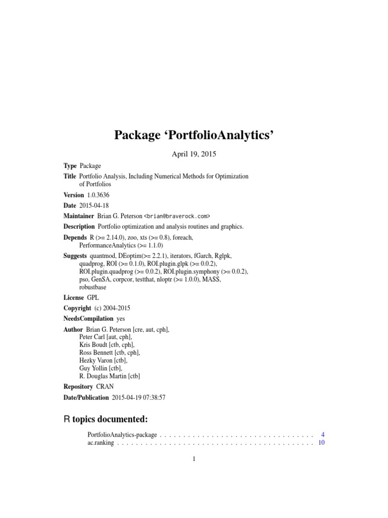 Portfolio Analytics | PDF | Mathematical Optimization | Parameter (Computer Programming)