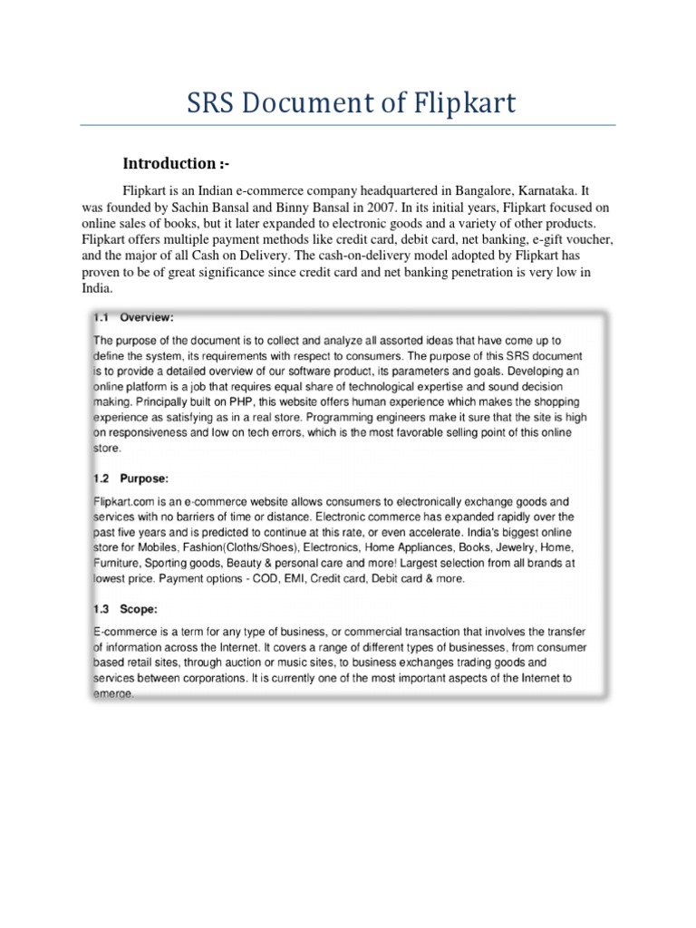 SRS Document of Flipkart: Introduction | PDF | Credit Card | Online ...