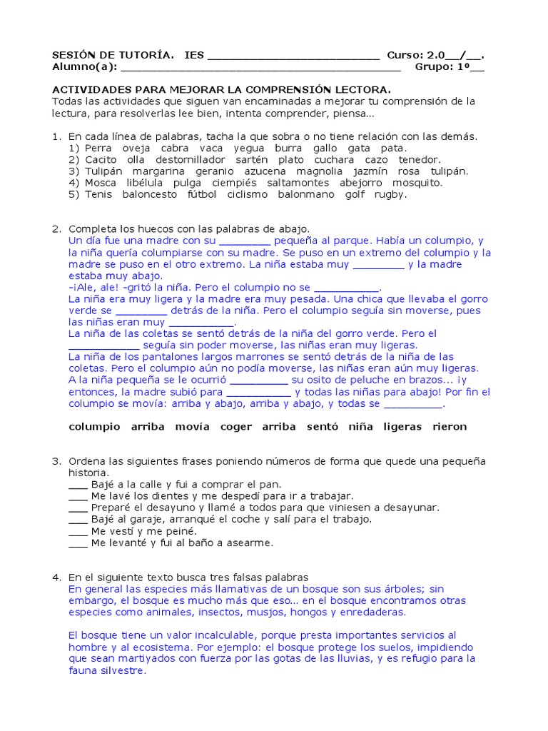 Actividades para Mejorar La Comprensión Lectora. 1º de ESO. | PDF | Insectos | Larva