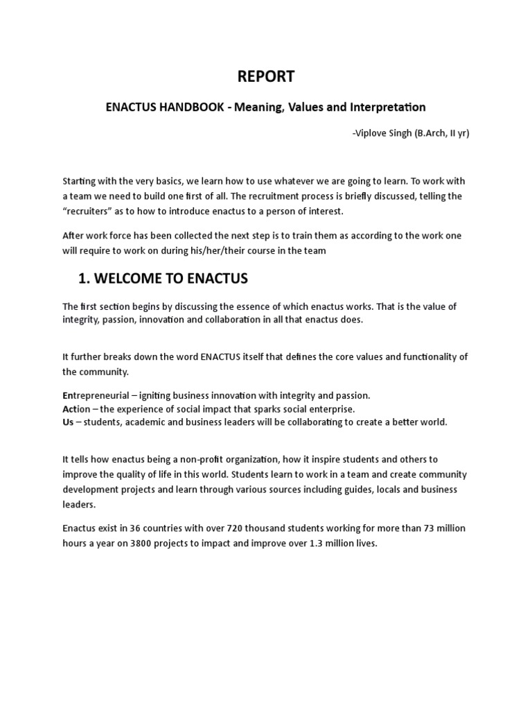 Welcome To Enactus: ENACTUS HANDBOOK - Meaning, Values and ...