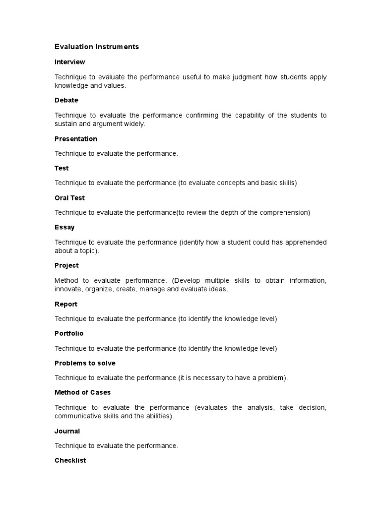 Evaluation Instruments | PDF