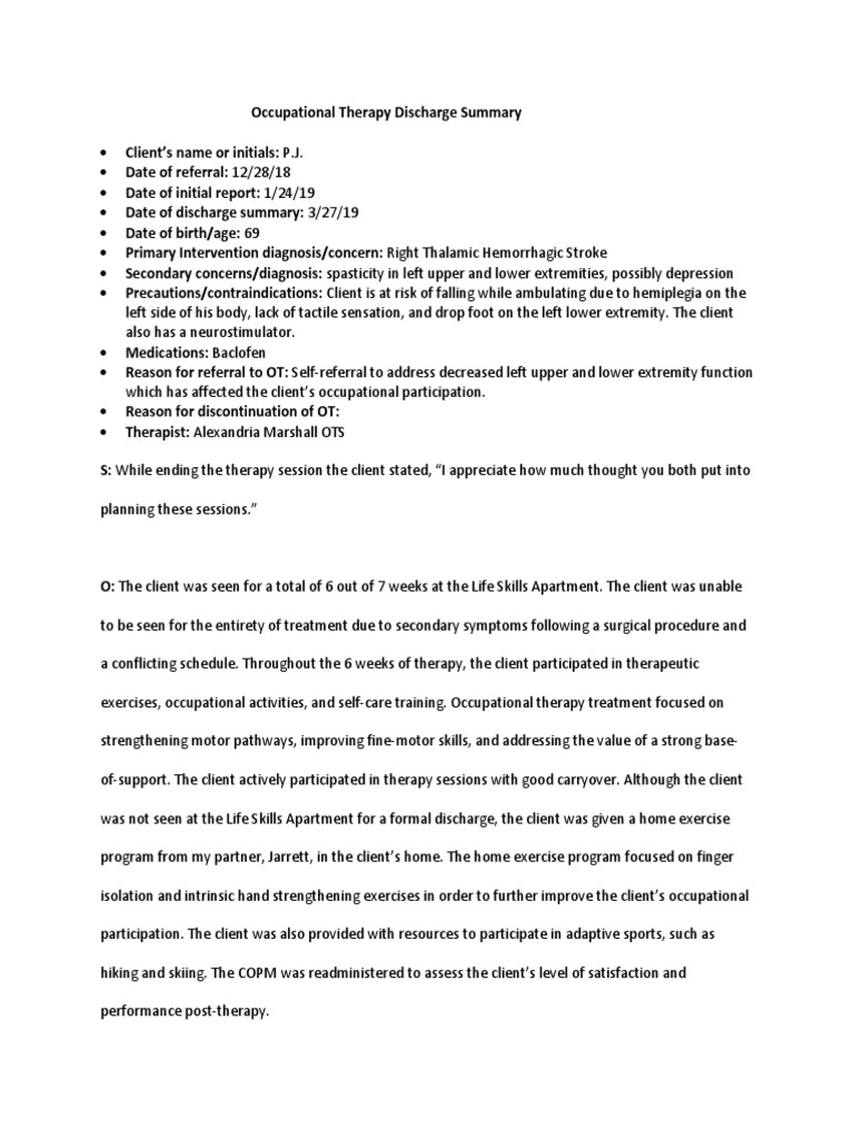 Discontinuation Discharge Note | PDF | Occupational Therapy | Psychotherapy