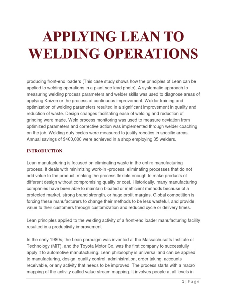 Applying Lean To Welding Operations | PDF | Lean Manufacturing | Welding