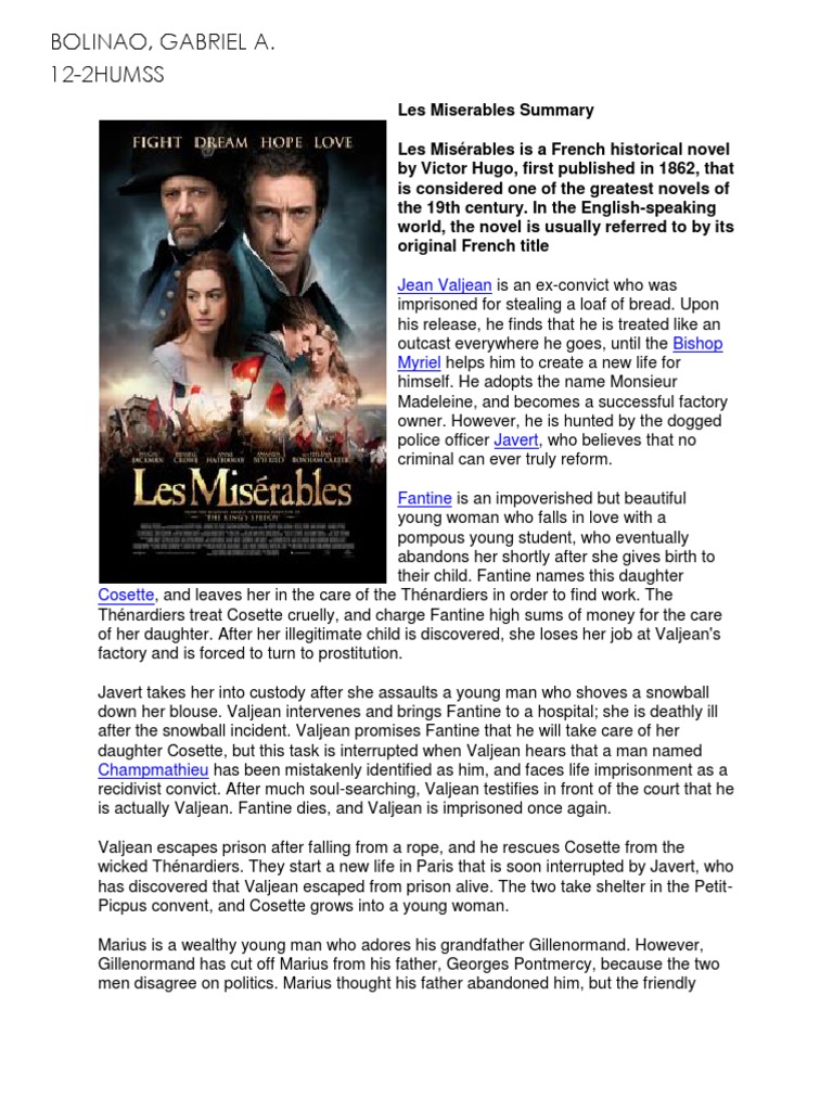 Les Miserables Summary | Marius Pontmercy | Cosette